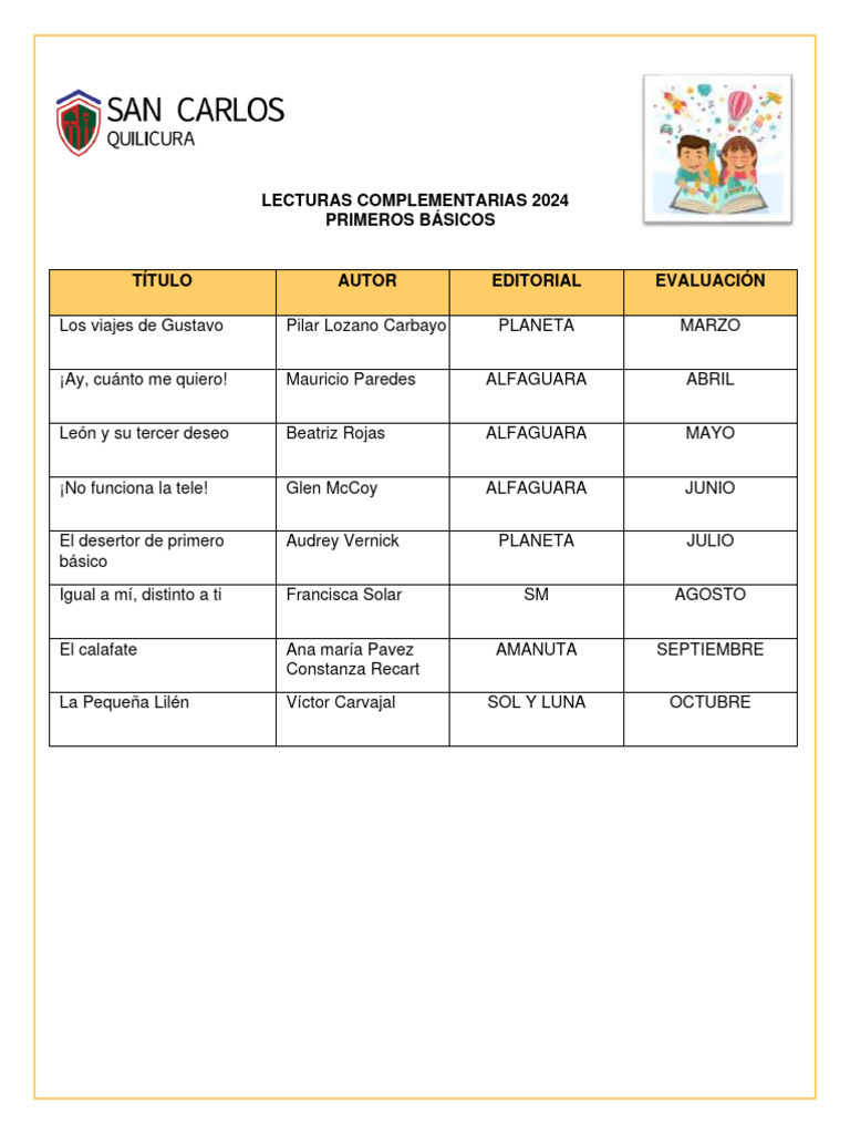1° A 6° Basico Lecturas Complementarias 2024 | PDF