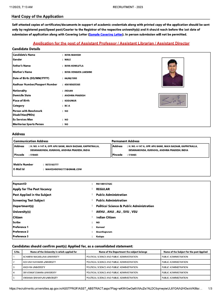 Assistant Professor Application Hard | PDF