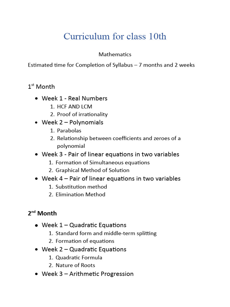Curriculum For Class 10th | PDF | Teaching Methods & Materials ...
