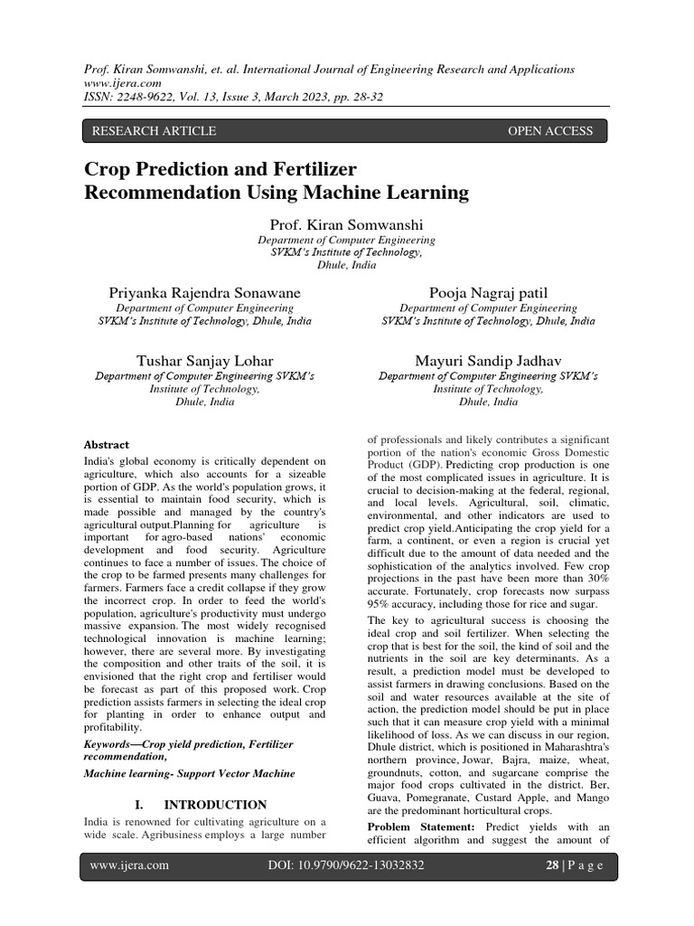 Crop Prediction and Fertilizer Recommend-99770082 | PDF | Support Vector Machine | Machine Learning