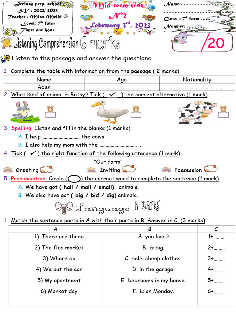 Mid Term 2 7th Form 4 | PDF
