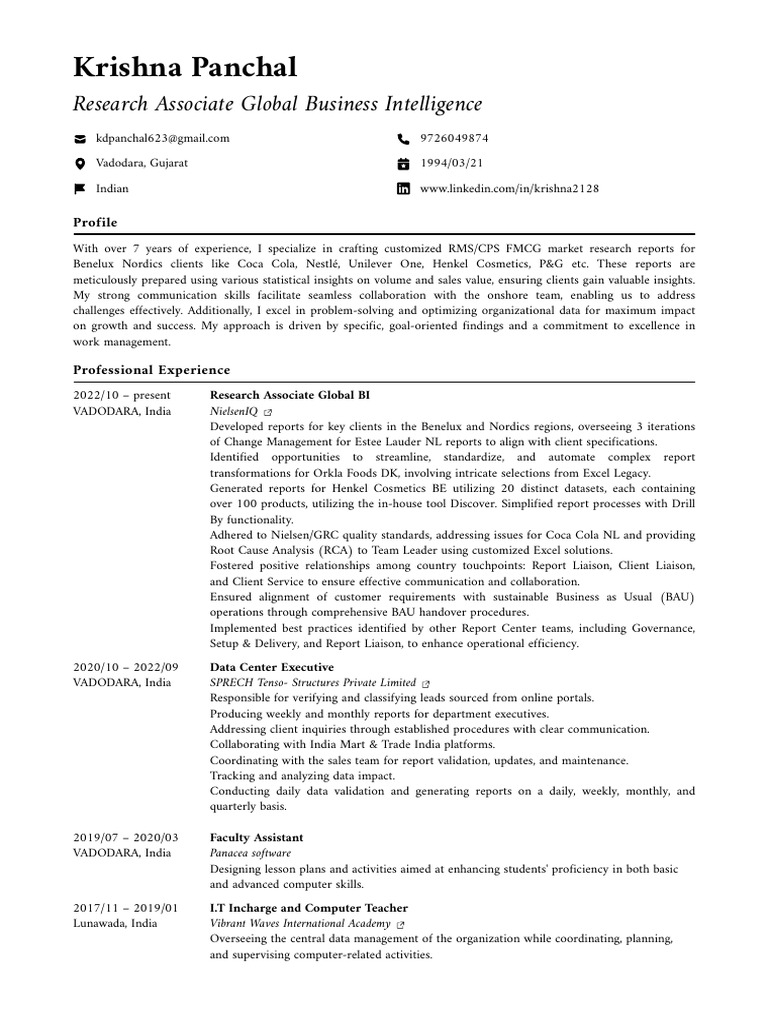 Krishna Panchal Resume | PDF | Databases | Data