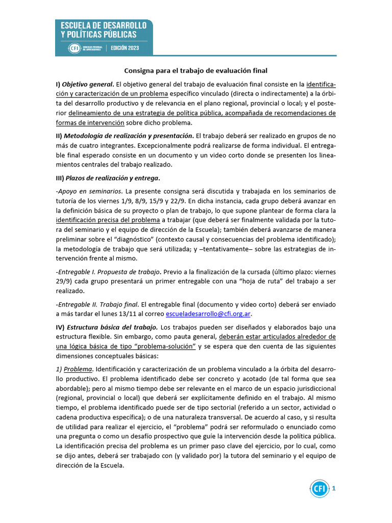 Consigna - Evaluación - Final CFI | PDF | Gestión de recursos humanos