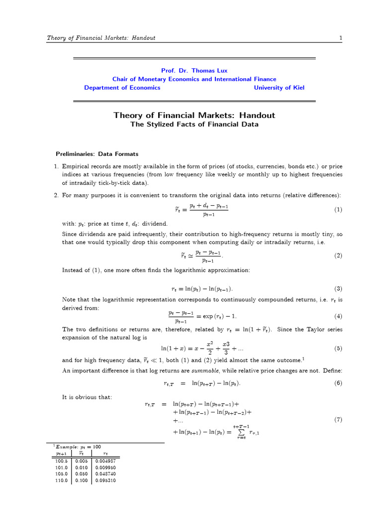 1 The Stylized Facts of Financial Data (Updated) | PDF | Stationary Process | Normal Distribution