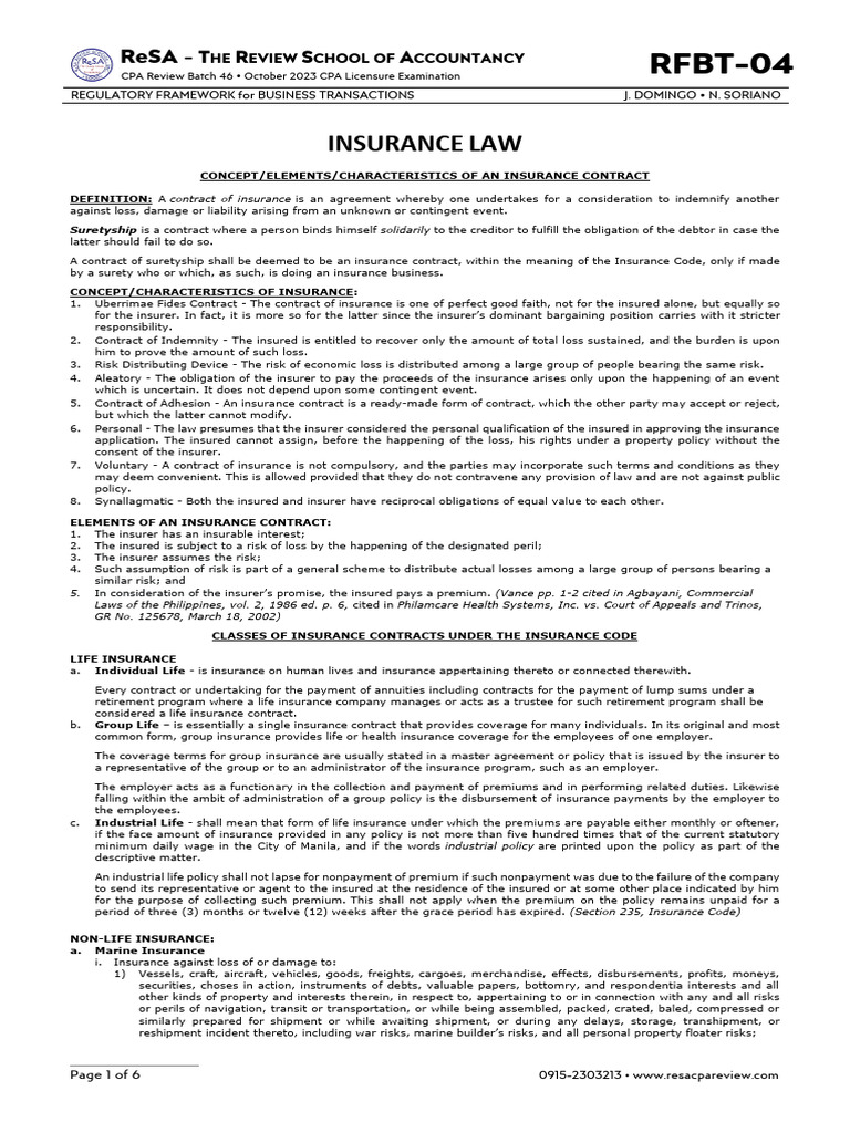 RFBT 04 (Insurance) | PDF | Insurance | Mortgage Law