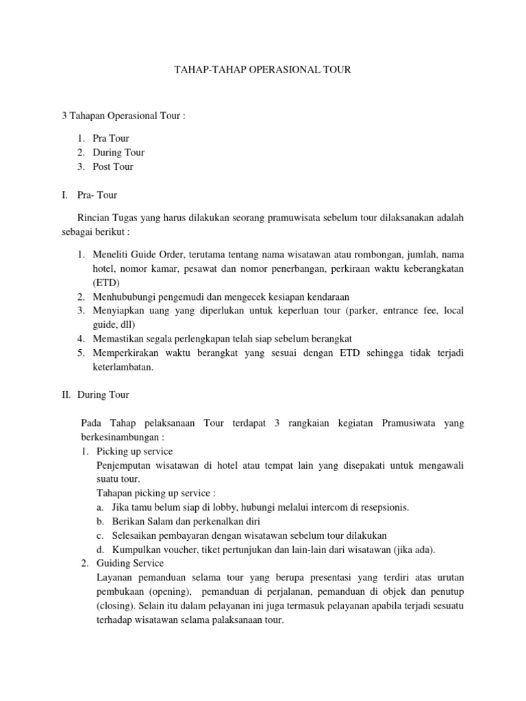 Tahapan Operasional Tour Guide | PDF