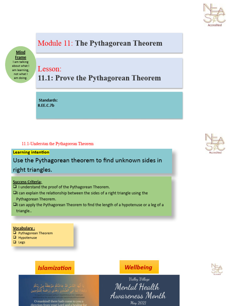 Grade 8 - Math - Week 30 11.1 Pythagorean Theorem | PDF | Triangle | Euclidean Plane Geometry