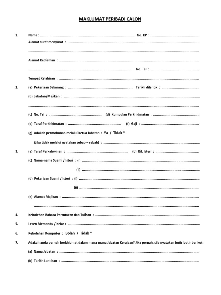 Borang Maklumat Peribadi | PDF