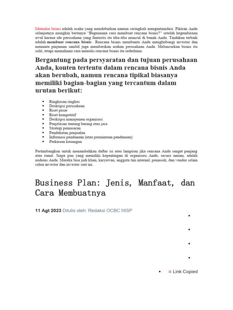 Bisnis Plan | PDF