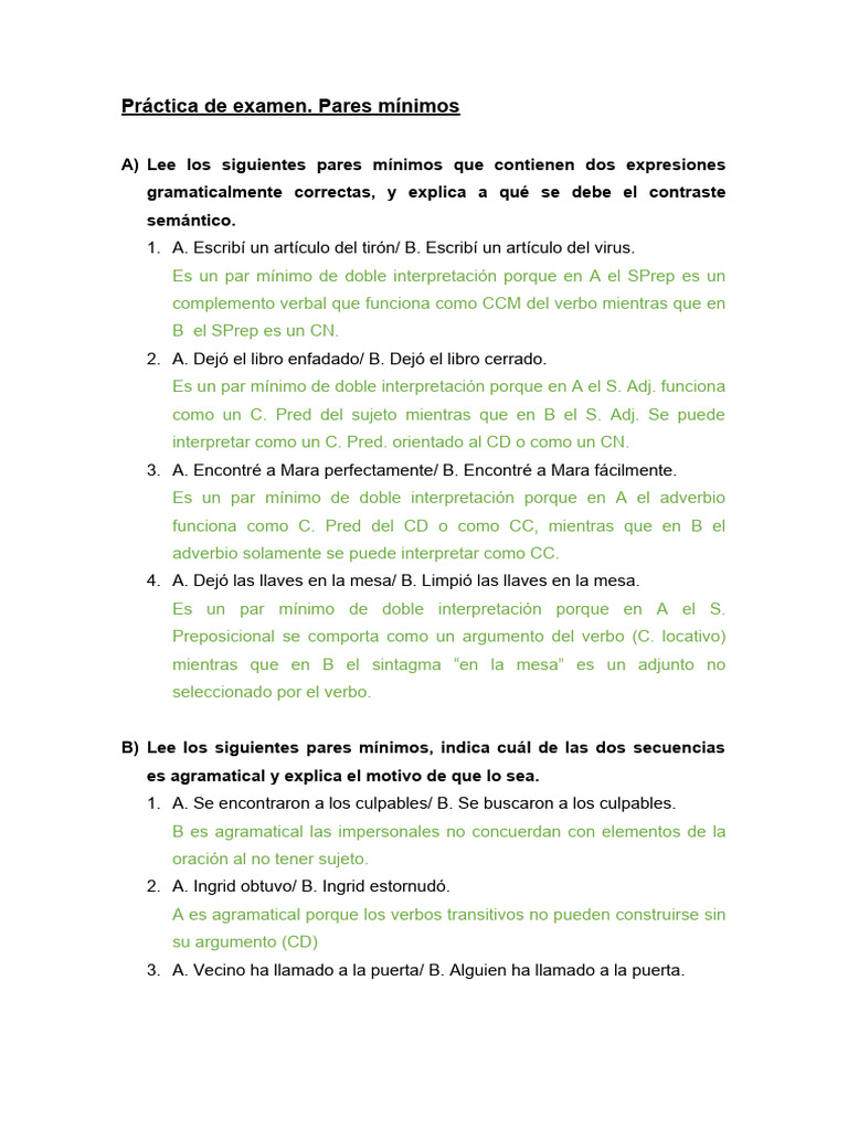 Pares Mínimos. Respuestas | PDF