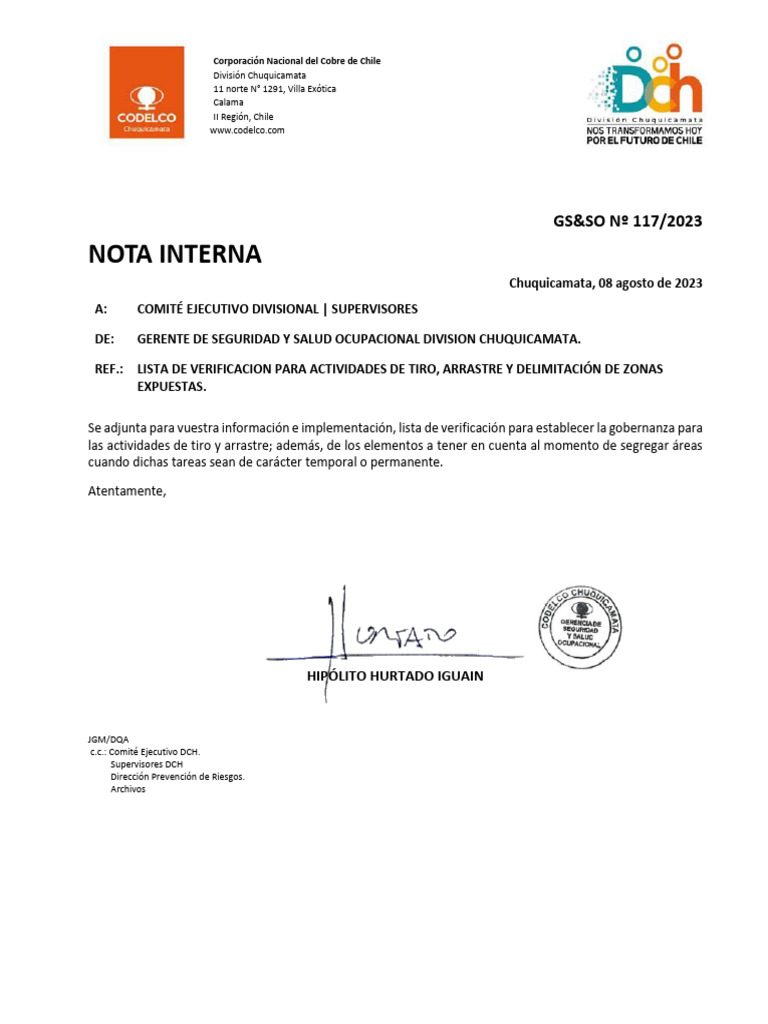 Nota Interna Lista de Verificación Tiro y Arrastre | Descargar gratis ...