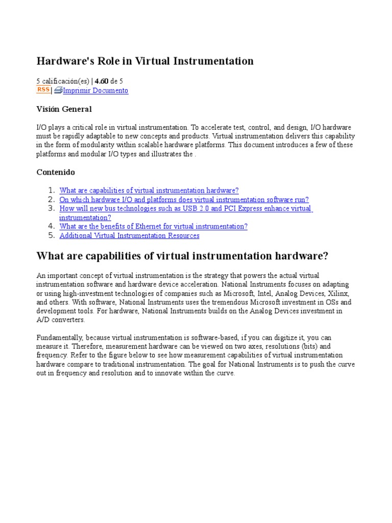 Hardware's Role in Virtual Instrumentation | PDF | Usb | Personal Computers
