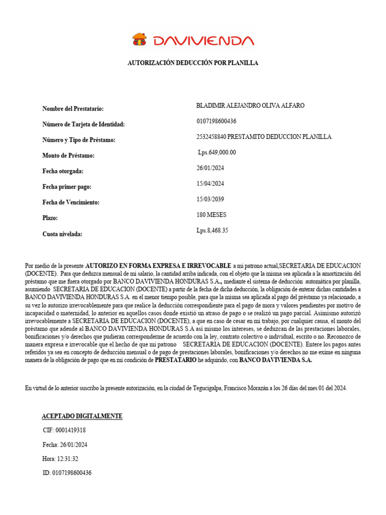 Autorizacion Deduccion Cat6 | PDF | Bancos