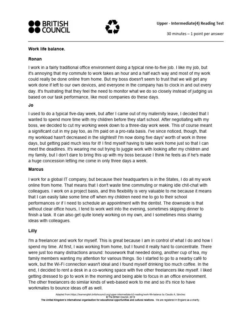 Upper-Intermediate (4) - Reading Test [PMO] | PDF