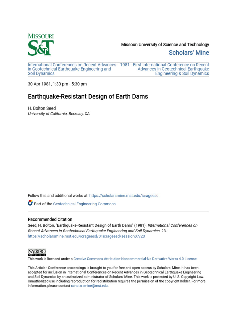 Earthquake-Resistant Design of Earth Dams | PDF | Earthquakes ...