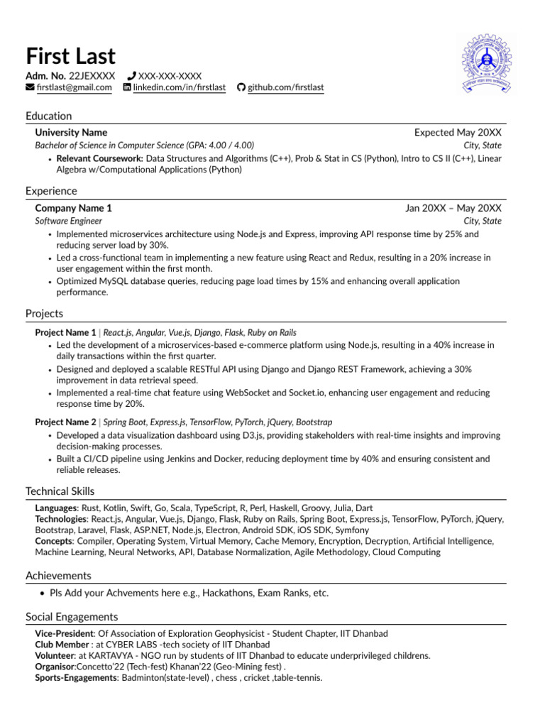 IIT Dhanbad Resume Template | PDF | Ruby On Rails | Computing