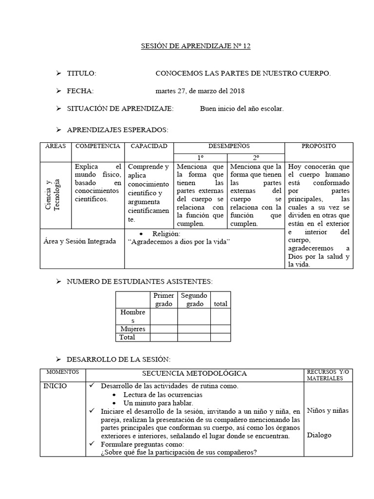 SESIÓN 12 Ciencia - Conocemos Las Partes de Nuestro Cuerpo | PDF ...