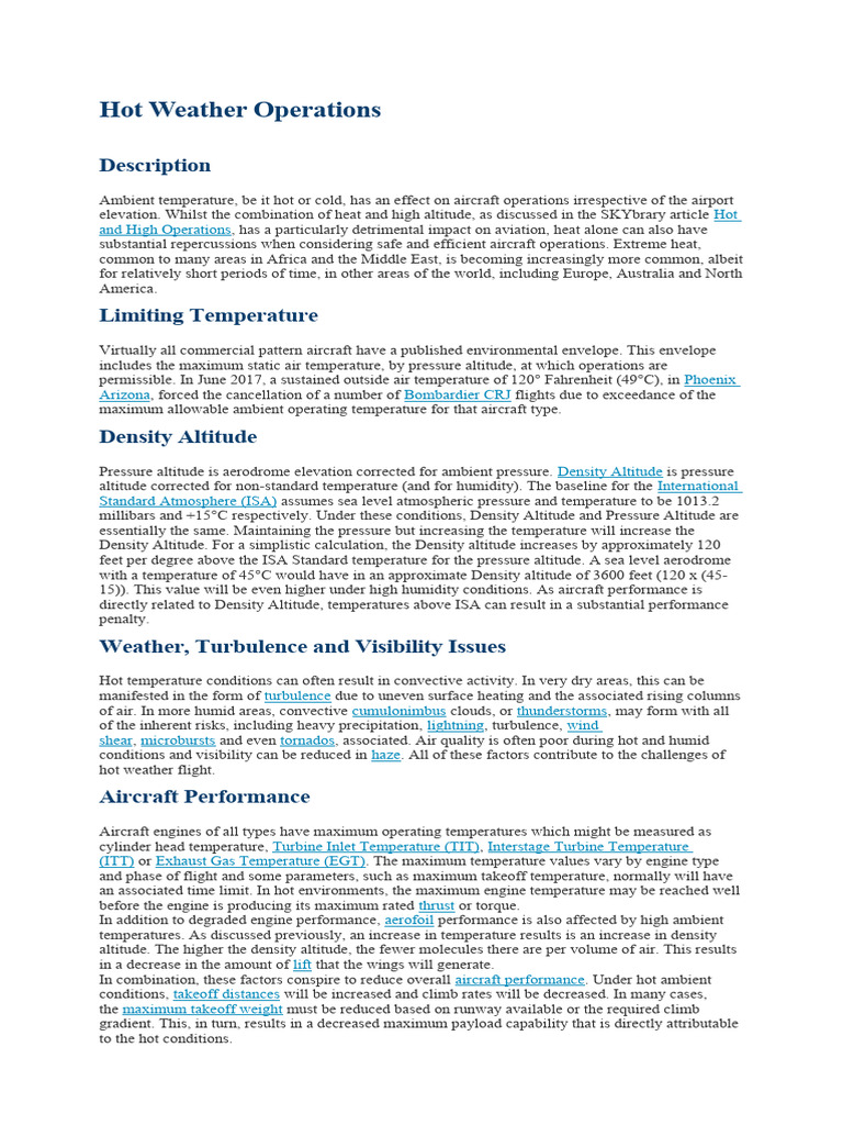 Hot Weather Operations | PDF | Altitude | Humidity