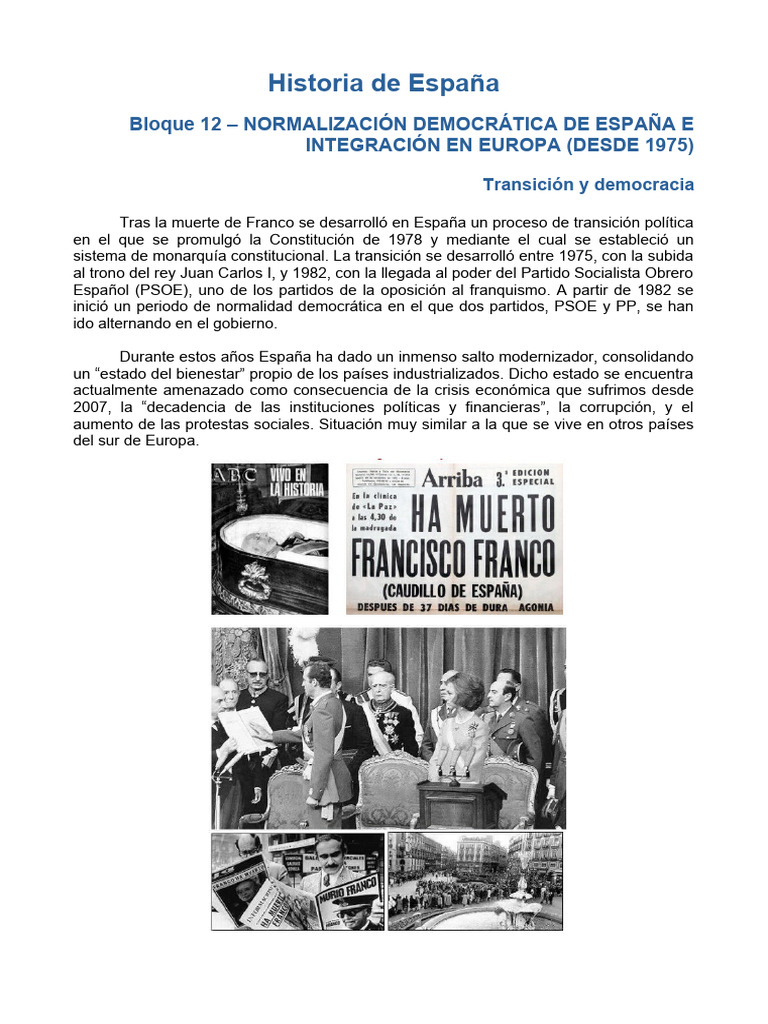 12 1 La Transición Pdf España Franquista Cortes Generales