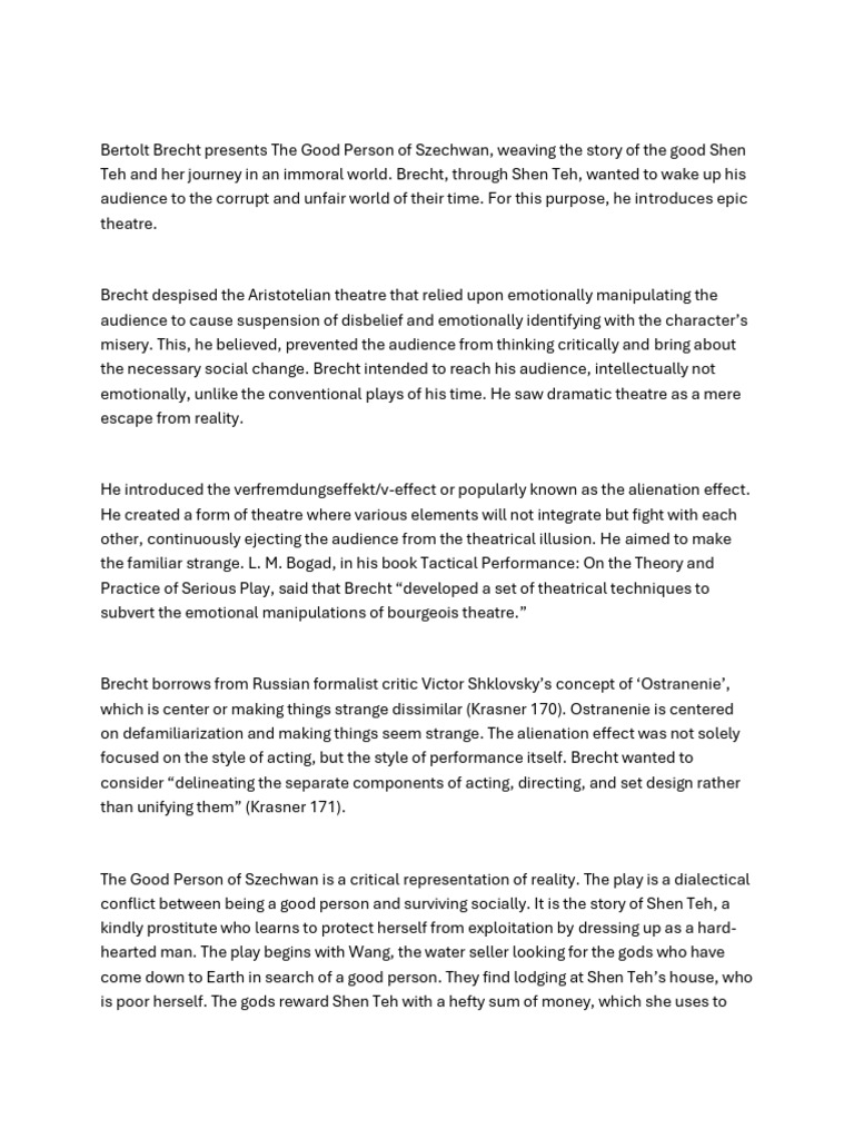 Dramatic Technique and Alienation in The Good Woman of Setzuan | PDF