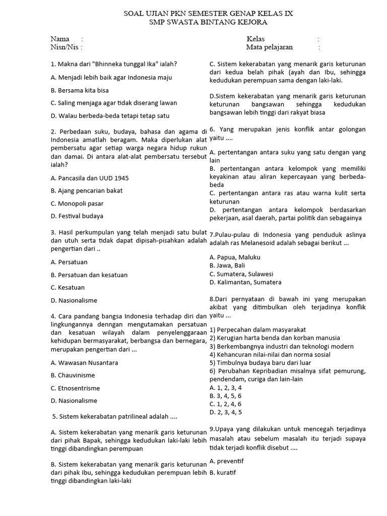 Soal Semester Genap Kelas 9 | PDF