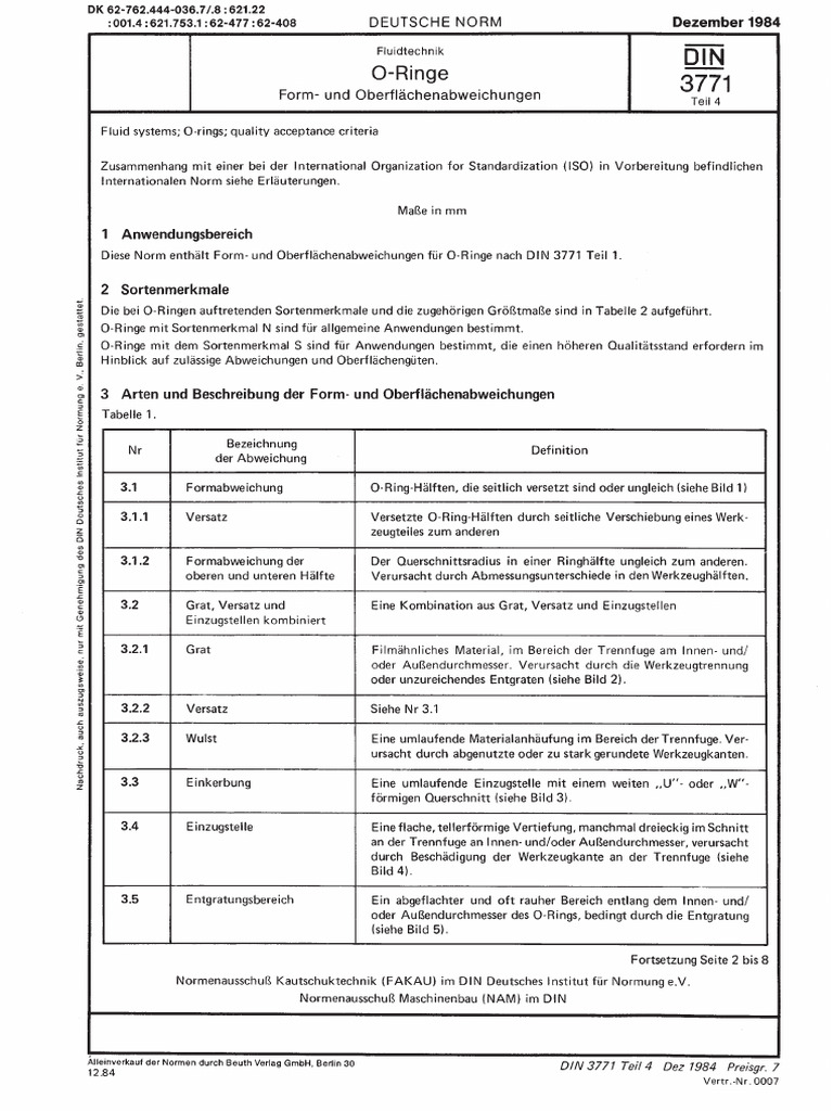 DIN 3771-4 - Fluidtechnik - O-Ringe (DEZ 1984) | PDF