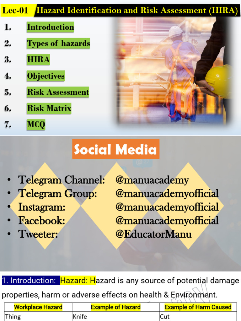 Lec_01_Introduction_I_Types_of_hazards_I_HIRA_Objectives_I_Risk | PDF ...