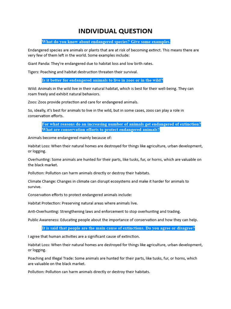 Individual Question | PDF | Endangered Species | Climate Change