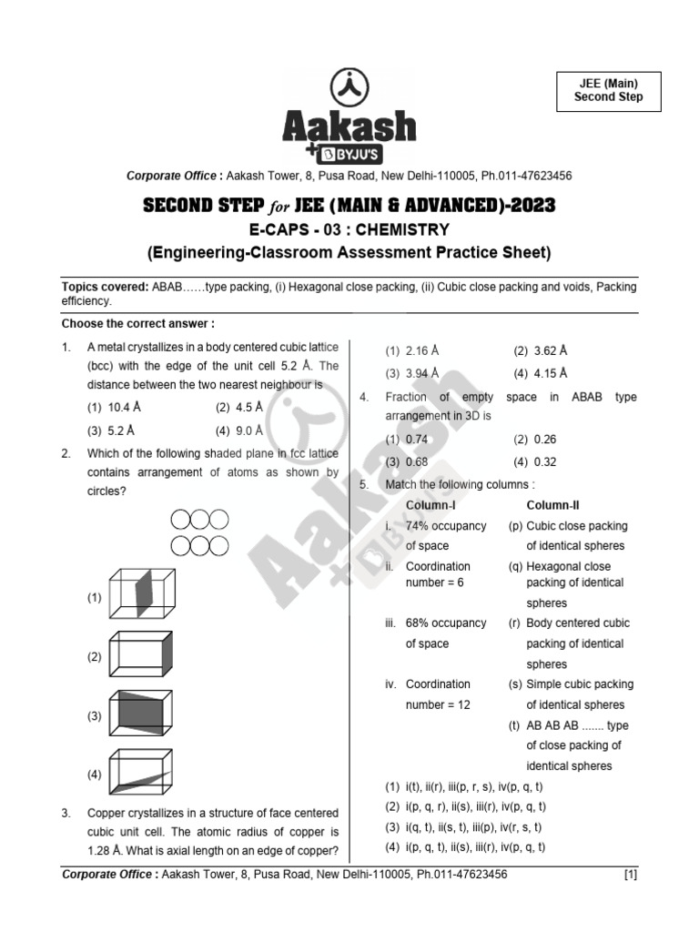 E-CAPS 03 - Class XII (SS) - Chemistry | PDF | Crystal Structure ...