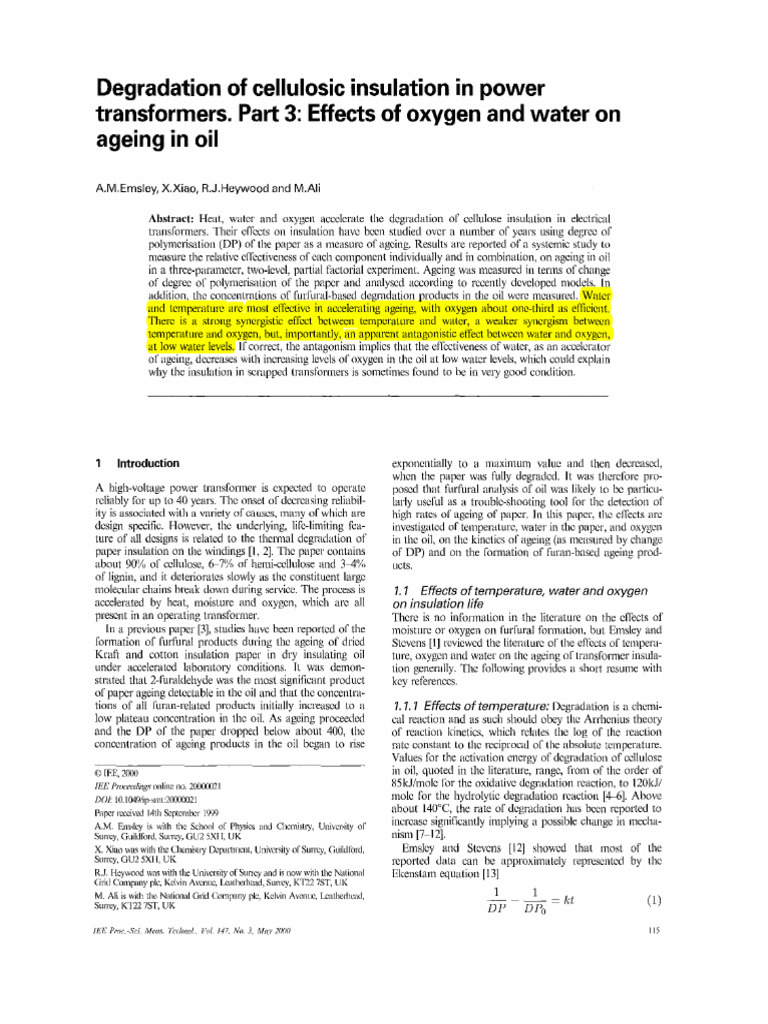 Effects of Oxygen and Water on Transformer Insulation Aging | PDF ...