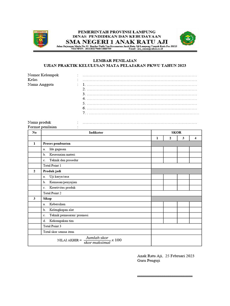 Format Penilaian Ujian PKWU Kelas 9 | PDF