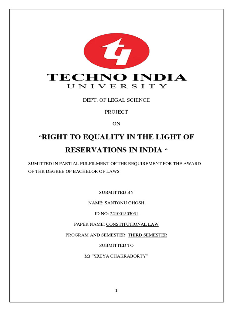 Constitutional Law Santonu Ghosh Project | PDF | Social Inequality | Discrimination & Race Relations
