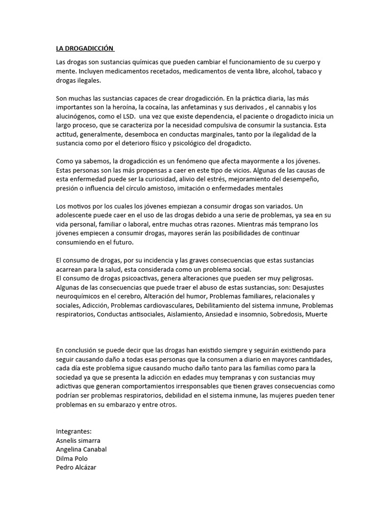 LA DROGADICCIÓN | Descargar gratis PDF | La dependencia de sustancias | Drogas