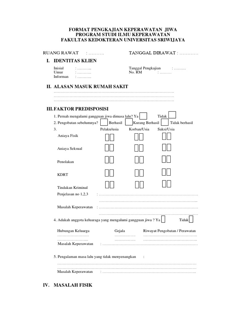 Format Pengkajian Keperawatan Jiwa | PDF | Pengembangan Diri