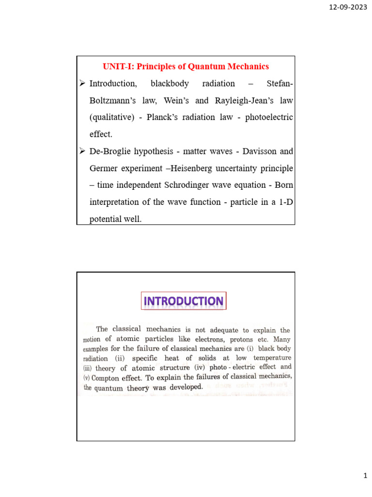 Unit - I (Quantum Mechanics) | PDF | Electron | Diffraction