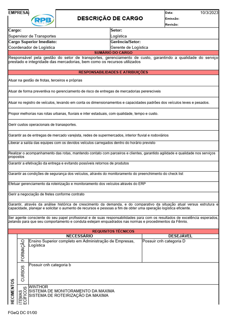 Funções do Supervisor de Transportes | PDF | Logística | Despesa
