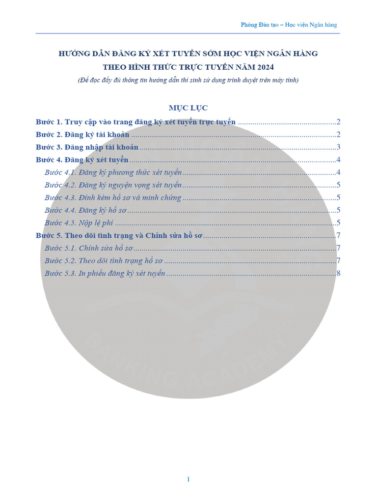 Huong Dan Dang Ky Xet Tuyen Som HVNH 2024 Final | PDF