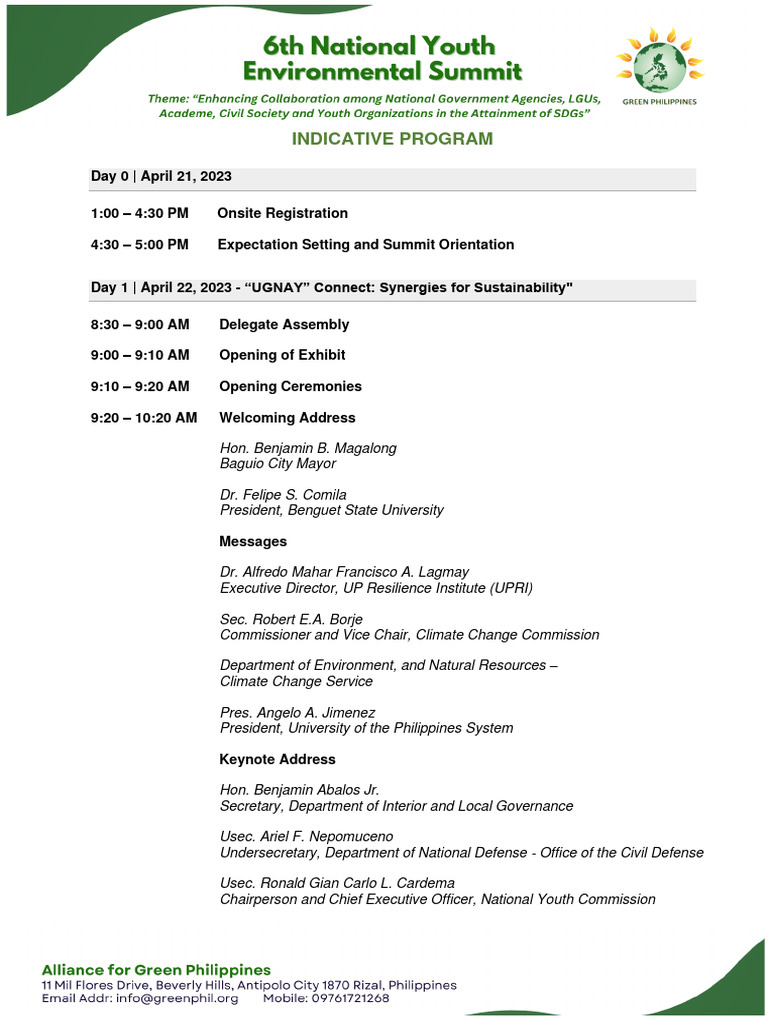 6TH Nyes Indicative Program | PDF | Sustainability | Natural Environment