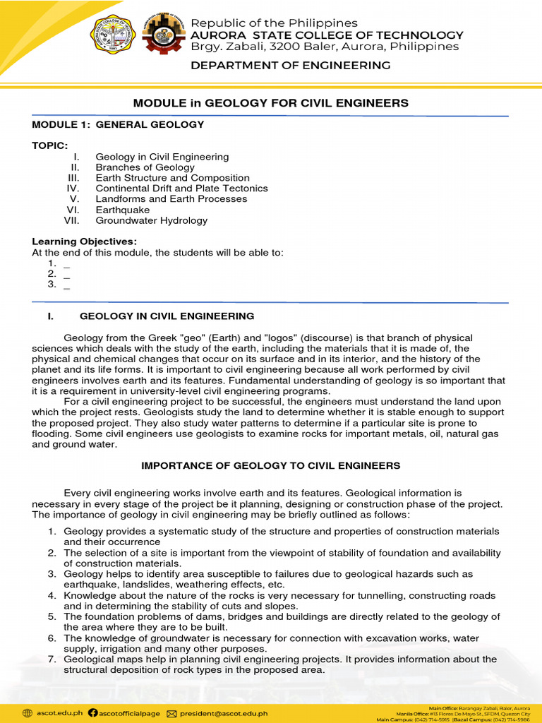 CE 202 Module 1 General Geology | PDF | Geology | Crust (Geology)