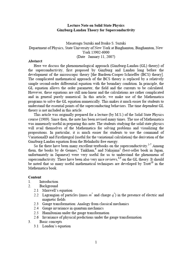 8 Ginzburg Landau Theory For Superconductivity | PDF | Field (Physics) | Superconductivity
