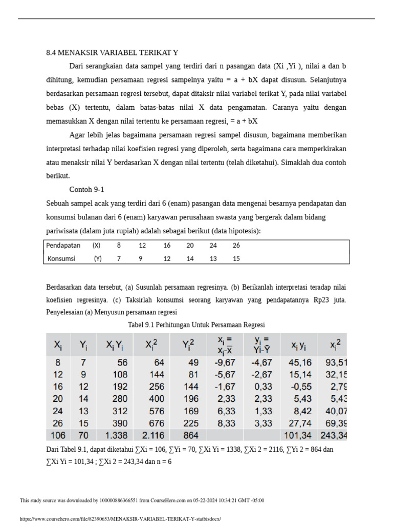 Menaksir Variabel Terikat y Statbis | PDF | Metode & Bahan Ajar | Sains ...