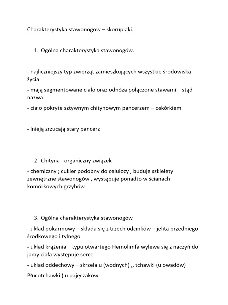 Charakterystyka Stawonogów | PDF