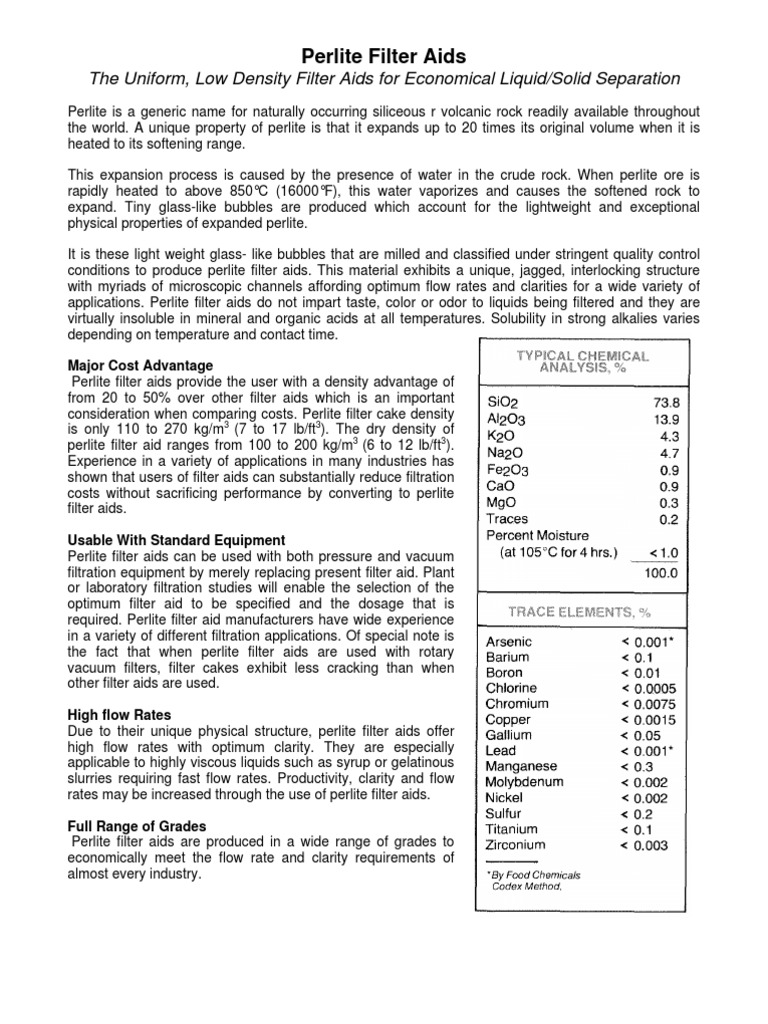 Perlite Filter Aid | PDF | Filtration | Materials