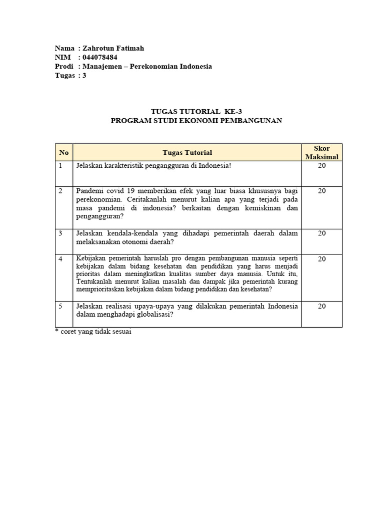 Tugas 3 Perekonomian Indonesia, Zahrotun Fatimah | PDF