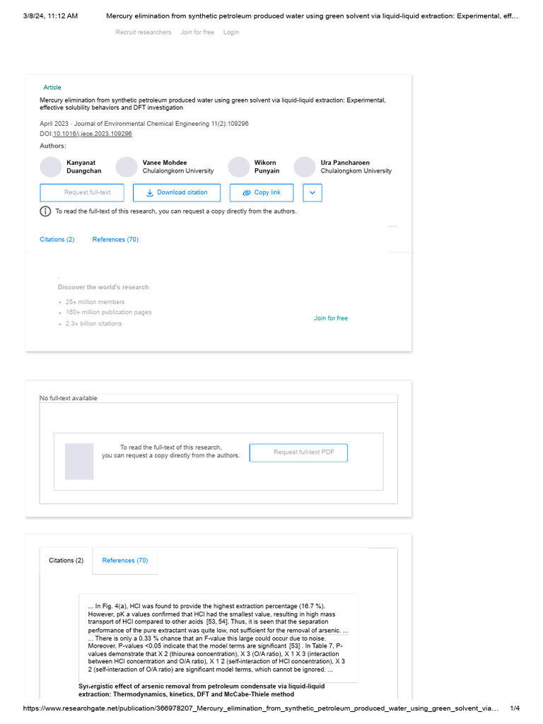 Mercury elimination from synthetic petroleum produced water using green ...