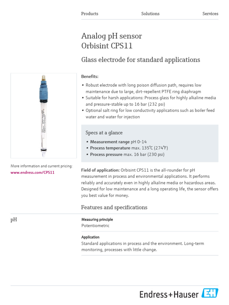 Orbisint CPS11 pH Sensor Overview | PDF | Ph | Sensor