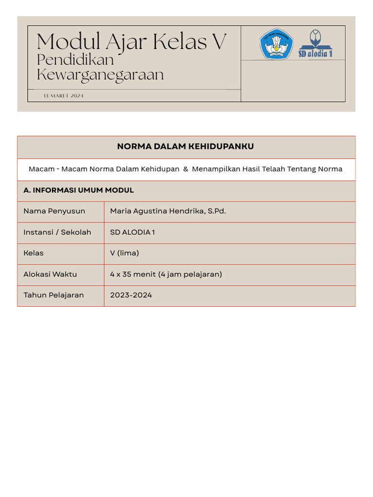 Modul Ajar PKN Fase C PMM Fixx | PDF