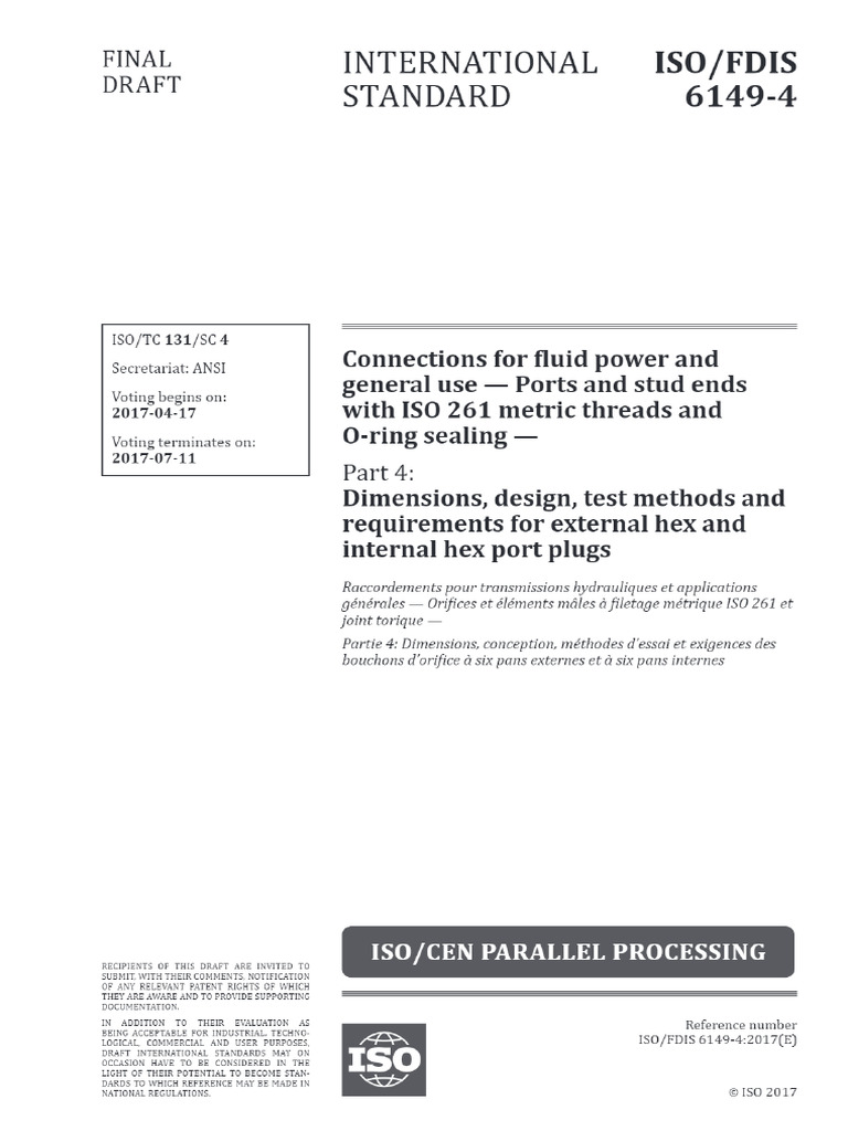 ISO FDIS 6149-1 – Connections for hydraulic fluid power and general use ...