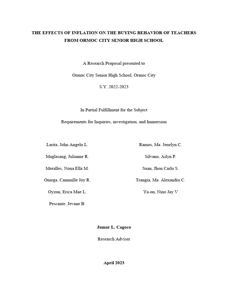 The Effects of Inflation On The Physiological Needs of Teachers at ...