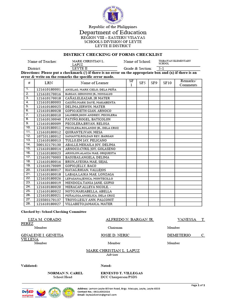 SCHOOL-CHECKING-OF-FORMS-CHECKLIST-NEW | PDF